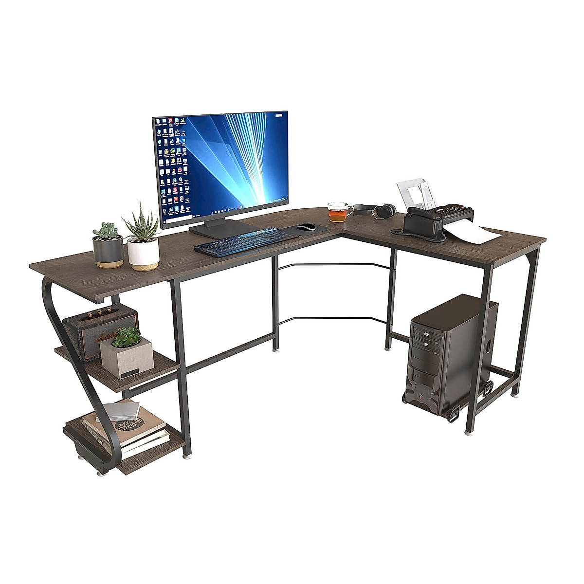 Weehom Reversible L Shaped Desk with Shelves Large Corner Computer Gaming Desks for Home Office Writing Workstation Wooden Table