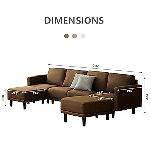 Mxfurhawa Modular Sectional Sofa with Ottoman, 128.6" Oversized L Shaped Couch with Reversible Chaise, Convertible Velvet Sleeper Couch for Living Room (Linen - Dark Grey, 4 Seat + 1 Ottoman)