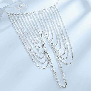 Tgirls Layered Punk Shoulder Chain Sexy Tassel Body Jewelry for Women and Girls (Silver)