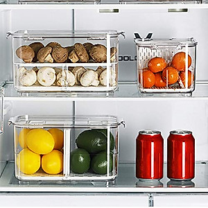 elabo Food Storage Containers Fridge Produce Saver- Stackable Refrigerator Organizer Keeper Drawers Bins Baskets with Lids and Removable Drain Tray for Veggie, Berry and Fruits, 1 Medium and 1 Large