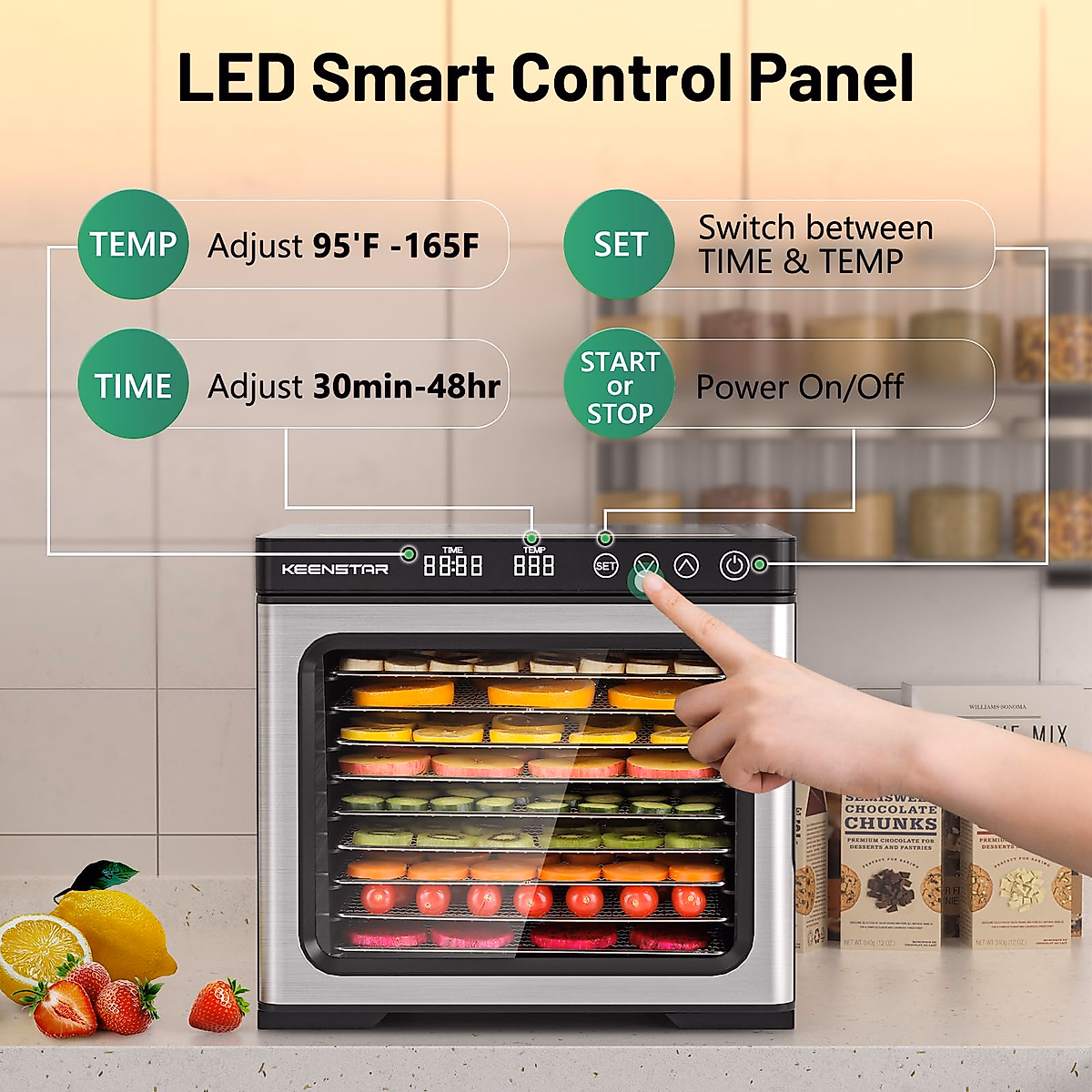 KEENSTAR Food Dehydrator for Jerky 1000W, 9 Stainless Steel Trays, 165℉ Temperature Control, 8.7ft² Drying Space, 48H Timer, Dryer Machine for Dog Treats, Herb, Veggies, Meat, Fruit