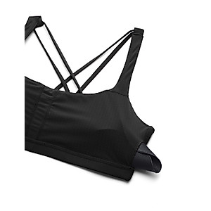 CRZ YOGA Women's Light Support Strappy Sports Bra - Low Cut Wirefree Padded Yoga Cami Criss Cross Back Black Small