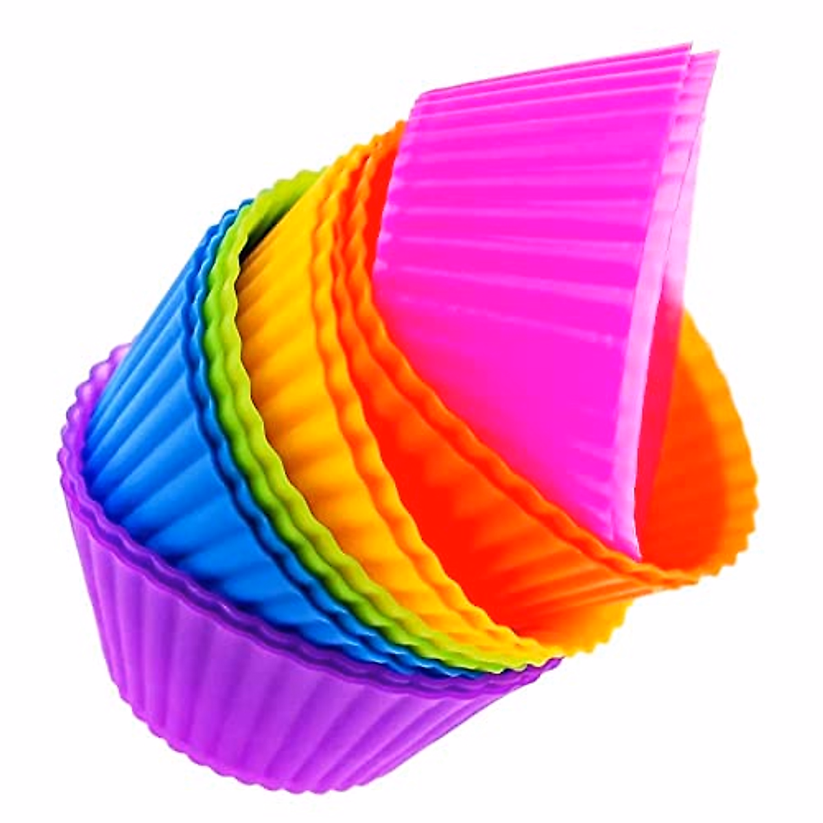 Cupcake Liners - Reusable Silicone Cupcake Baking Cups - Non-Stick Baking Muffins Mold - Use As Lunch Box Dividers - Set of 12 Kitchen Accessories - Great Gift Idea