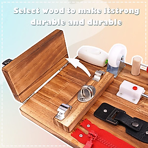 Busy Board for Toddlers Wooden Montessori Toys,Travel Toy Sensory Fidget Board Activity Board for 3 Year Old Boys & Girls, Educational Learning Toy with Locks,Latches,Keys