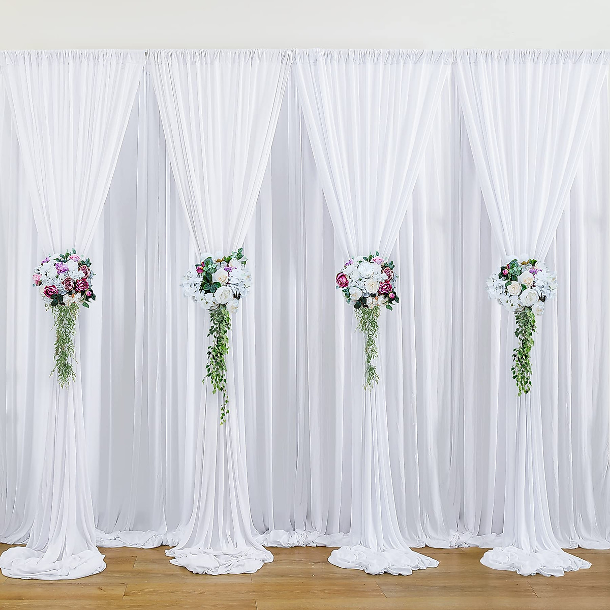 40 ft x 10 ft Wrinkle Free White Backdrop Curtain Panels, Polyester Photography Backdrop Drapes, Wedding Party Home Decoration Supplies