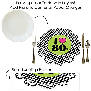 Big Dot of Happiness 80’s Retro - Totally 1980s Party Round Table Decorations - Paper Chargers - Place Setting for 12