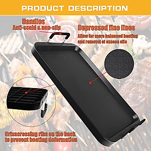 Non-Stick Aluminum Stove Top Flat Griddle, Warp-Resistant Double Burner Griddle for Glass and Gas Stove, Great for Breakfast and BBQ Indoor or Outdoor 17" x 10.5"