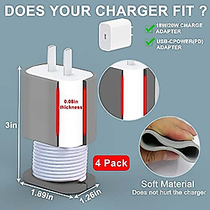 XANGNIER 2 in 1 Silicone Charger Protector,4 Pack Data Cable Winder Anti-Break Protection Cable Storage,18W/20W Charger Silicone Protective Case,Suitable for 11/12 Charger(Charger not Included)