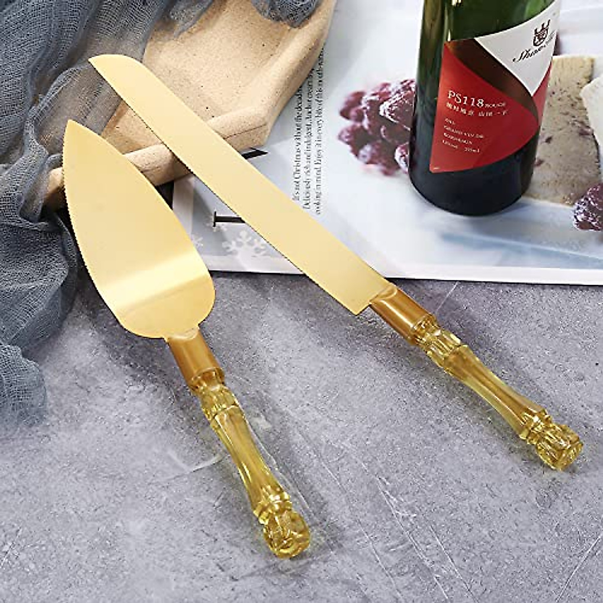 TANG SONG Simple Design Wedding Cake Knife and Serving Set for Parties Weddings Birthdays Anniversaries (Golden)