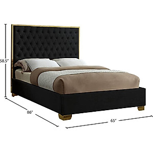 Meridian Furniture Lana Collection Modern | Contemporary Velvet Upholstered Bed with Deep Detailed Tufting and Gold Legs, Queen, Black