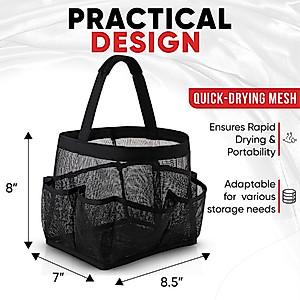 Masirs Mesh Shower Caddy Bag - (9 Pocket) Large Collapsible, Portable Bathroom Organizer for Travel, Gym, & Dorm - Easily Carry & Organize Bathroom Toiletry Essential (Black)