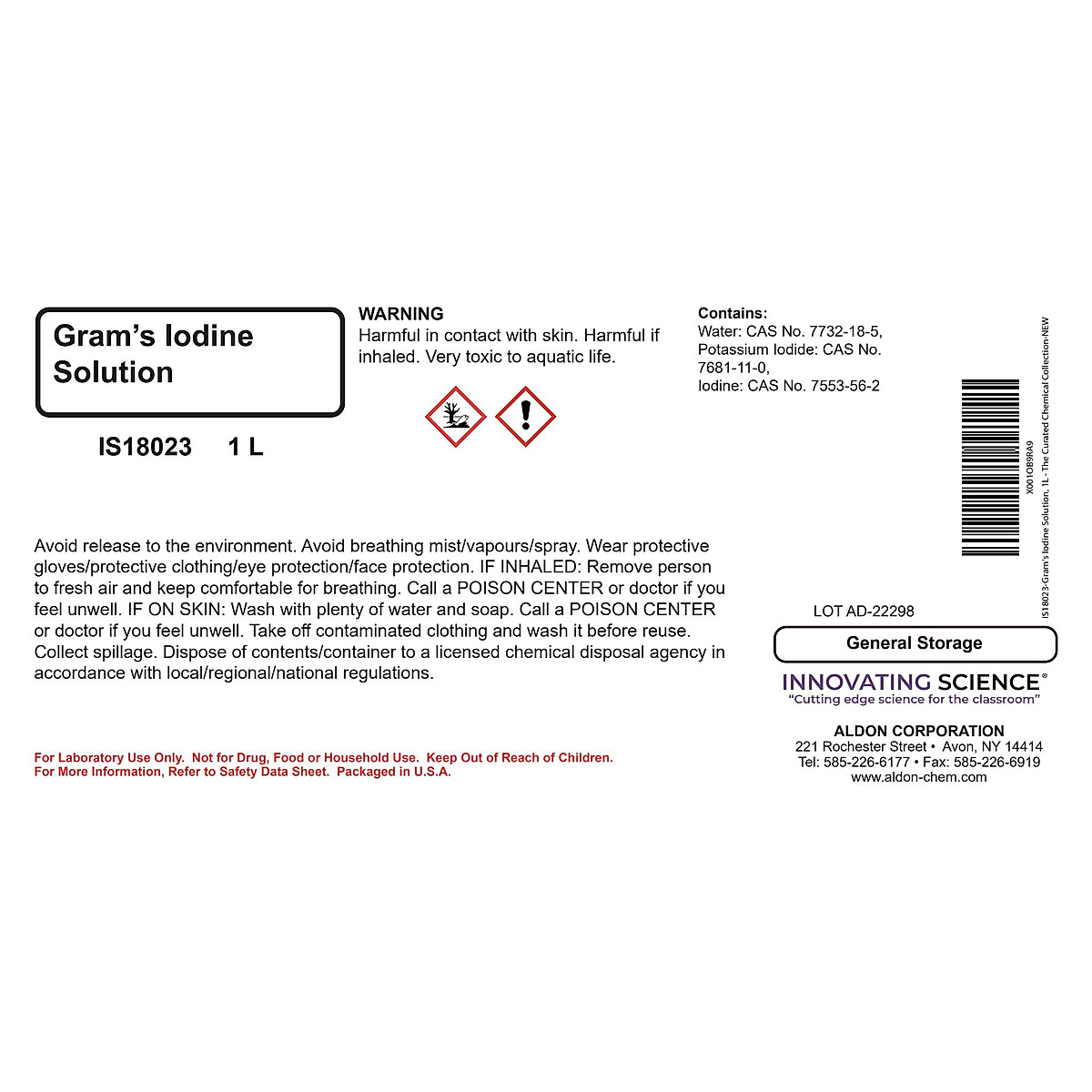 ALDON Innovating Science Gram's Iodine Solution, 1L - The Curated Chemical Collection