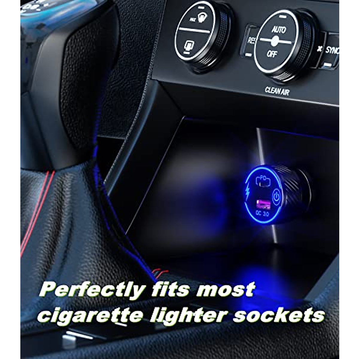 USB C Car Charger, VAZESWIN QC3.0 & PD Type C Dual USB Port Fast Car Charger Adapter, 30W 5A Fast Charge Car Phone Charger with Blue LED & Touch Switch