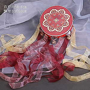 Hanfu Hand Drum with Red Ribbon Retro Tambourine Ancient Accessories Hand-Held Ribbon Drum