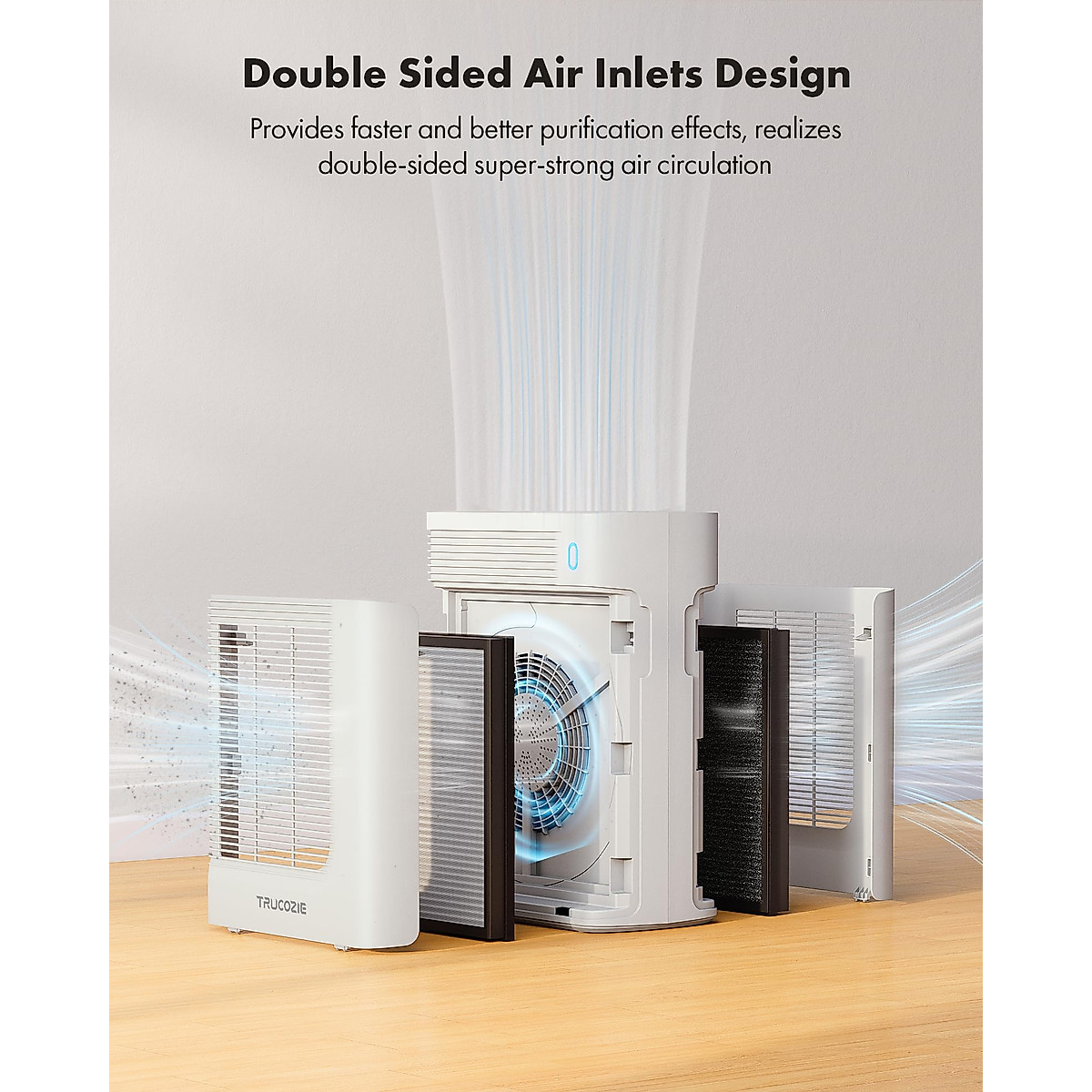 Trucozie Air Purifier for Home Large Room Bedroom Up to 1937 Ft² in 1 Hr With Double-sided Air Inlet, Air Quality and Light Sensors, HEPA Sleep Mode for Allergies, Dust, Pollen, Pet Hair, White