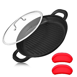 Vinchef Nonstick Grill Pan for Stove tops | 13.0" Skillet, Indoor Induction Cast-aluminum Grill Pan with Lid and Anti-Scalding Tools, GRANITEC Nonstick Coating, Dishwasher & Oven Safe