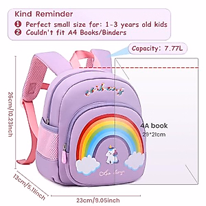 MUSEVOS Rainbow Toddler Backpack for Kids 1-3 Years Old, Mini Toddler Backpack Boys 2-3 Year Old Girls, Small Neoprene Preschool Backpack for Kids with Anti-lost Safety Leash for Daycare Outdoor