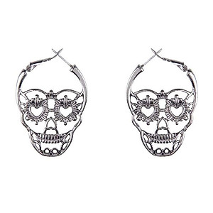 FY 2Pair Hollow Skull Face Earring Halloween Women Hoop Stud Earrings