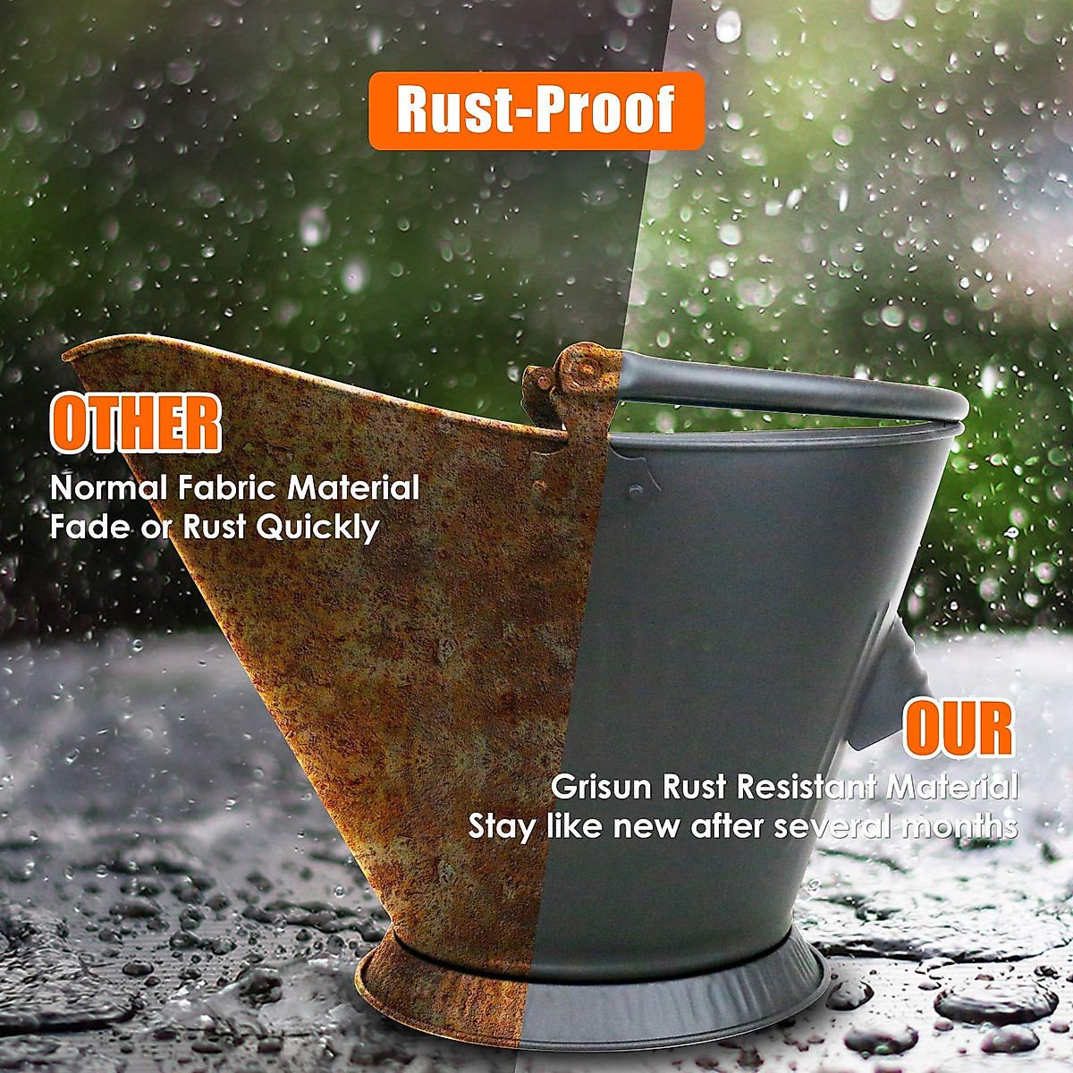 Grisun Fireplace Ash Bucket with Shovel and Hand Broom, Coal Bucket, Metal Bucket, Pellet Bucket, and Wood Pellet Container for Charcoal Wood, Fire Pits, Burning Stoves, Indoor, and Outdoor