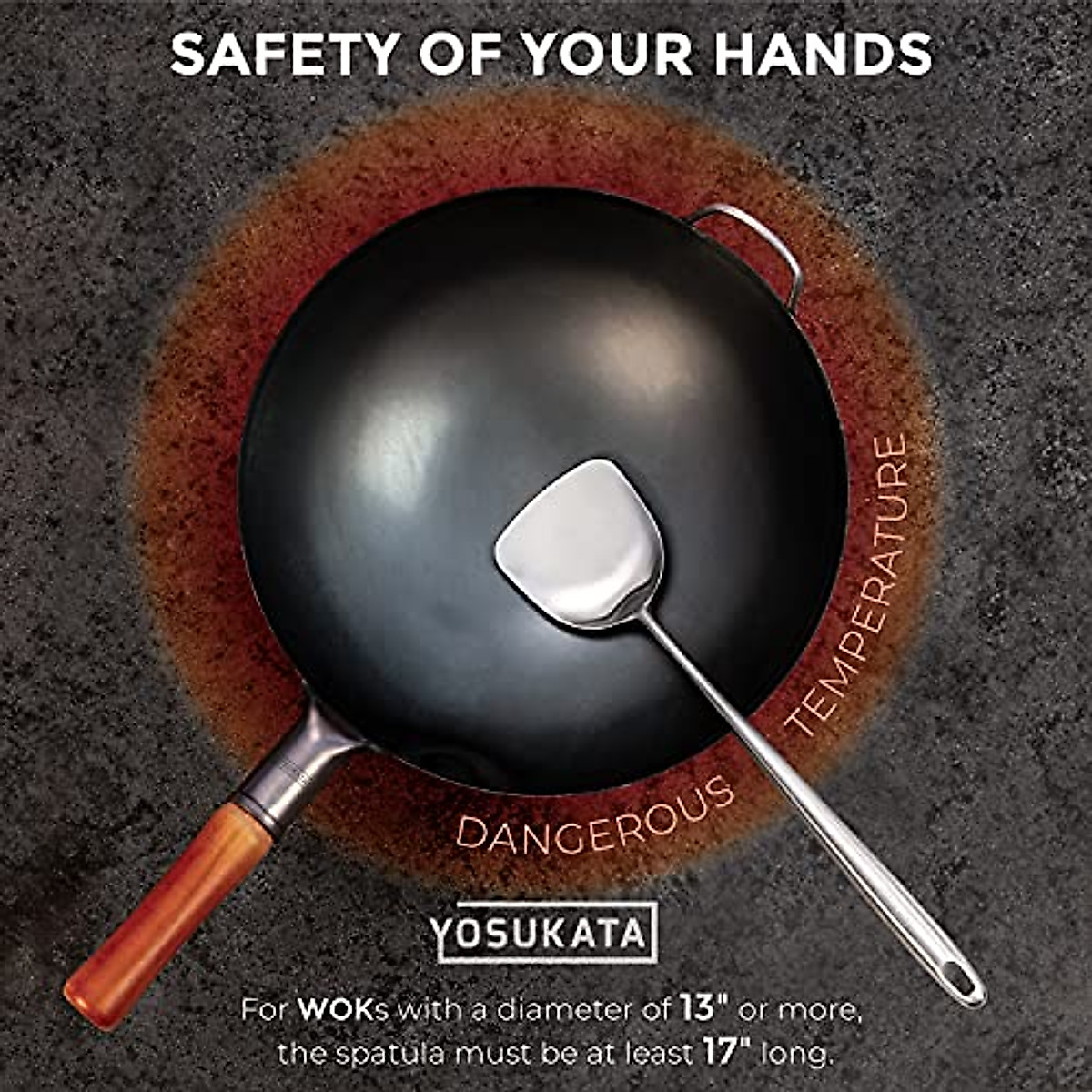 YOSUKATA 17’’ Wok Spatula and Ladle - Set of 2 Heat-Resistant Wok Tools - Universal Wok Ladle and Spatula - High-Grade Stainless Steel Cooking Utensils and Wok Accessories - Solid Wok Utensils