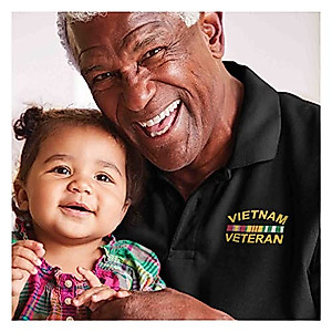 VetFriends.com Vietnam Veteran with Embroidered Service Ribbon Polo Shirt (X-Large) Black