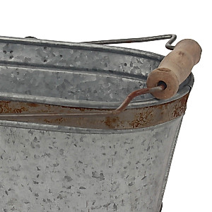 Stonebriar Small Aged Galvanized Metal Oval Bucket with Rust Trim and Wooden Handle, Country Rustic Home Decor, for Centerpiece, Office Organization, Bathroom Storage, or Party Decorations