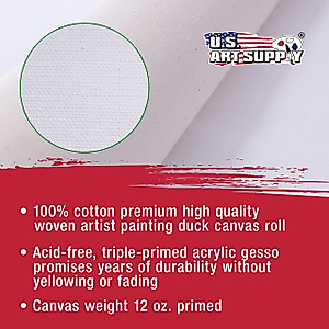 U.S. Art Supply 63" Wide x 6 Yards (18 Feet) Long Unstretched Canvas Roll - 100% Cotton, 12-Ounce Triple Primed Gesso, Acid-Free - Pro Artist Quality, Oil & Acrylic Painting, Murals Backdrop, Cut Size