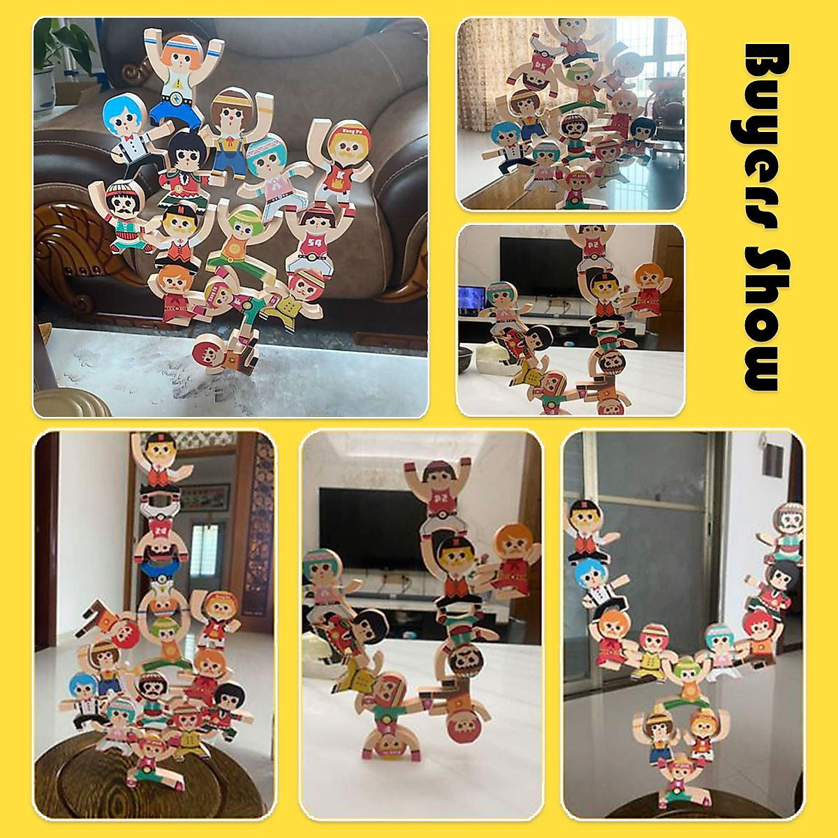 Naughtybro Wooden Stacking Balancing Blocks Building Games, Kung Fu Boy Hercules Acrobatic Troupe Interlock Balance Toys Gift for Toddlers Kids & Teens 14 Pieces