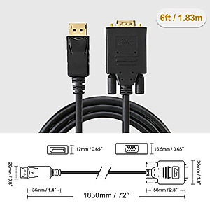 CableCreation Displayport to VGA Cable 6FT, Displayport to VGA Adapter Gold Plated 1080P@60Hz, Standard DP Male to VGA Male Cable, Compatible with Laptop, PC, TV, Projector, Black