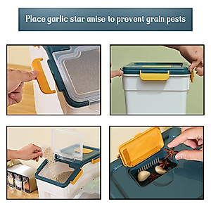 Qiveno 2 Pack Rice Storage Container with Measuring Cup 50 lb Flour Storage Container with Wheels, BPA Free Food Storage Container Dog Cat Food Bin Set for Dry Food Sugar, Cereal(Blue)