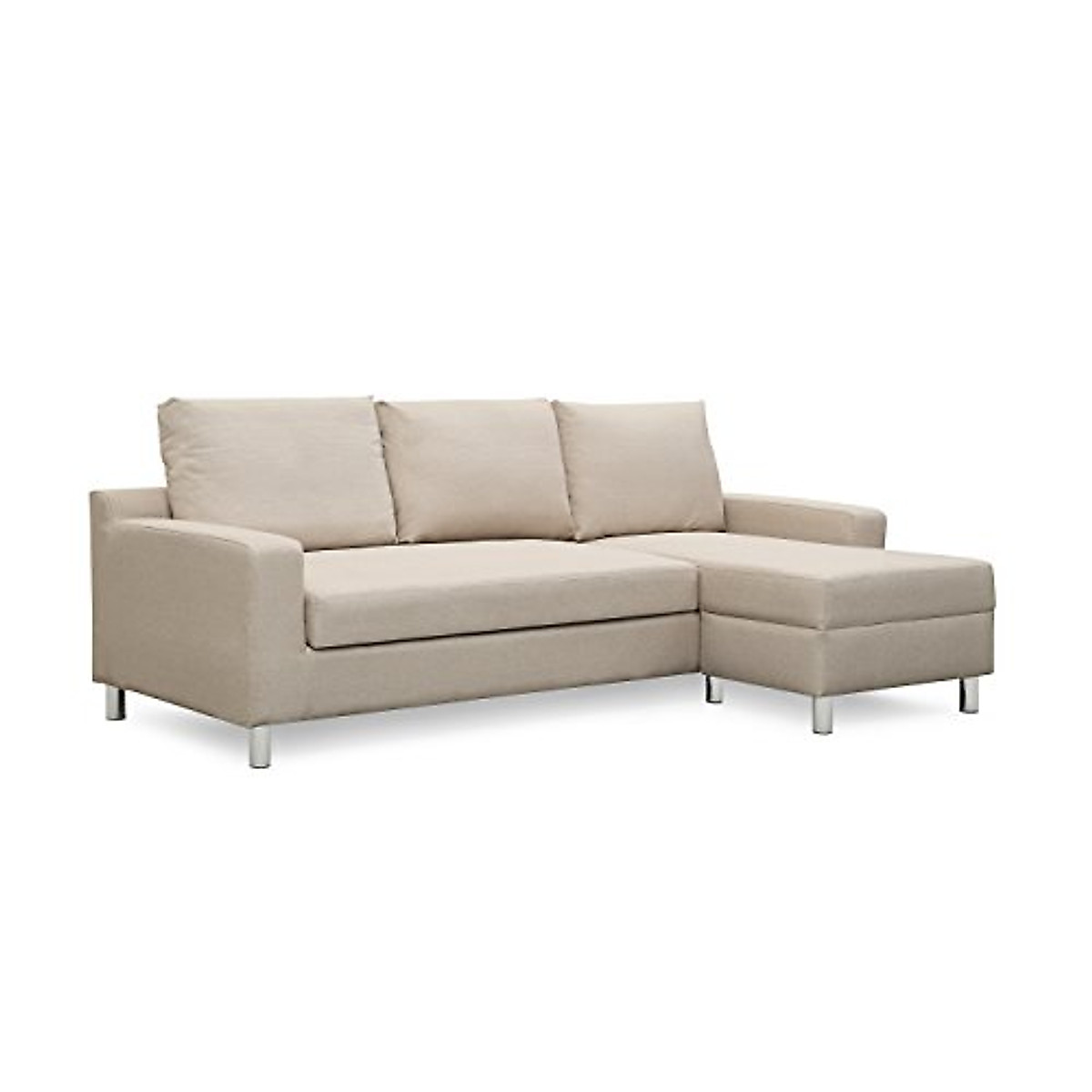Container Furniture Direct Amelie Linen Upholstered Contemporary Modern Right-Sided Sectional Sofa with Bed, 83.9", Beige
