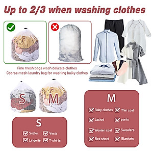 2pcs Mesh Laundry Bags for Socks, Machine Washable Drawstring Design Travel Mesh Laundry Wash Bags White Drawstring Garment Bags for Laundry Storage for Home Dorm Hotel Travel Use,12x16inch, 16x20inch