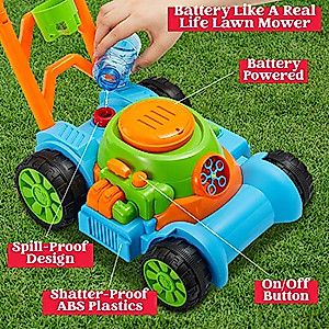 Sloosh Bubble Lawn Mower Toddler Toys - Kids Toys Bubble Machine Summer Outdoor Toys Games, Automatic Bubble Mover Push Toy for Age 1 2 3 4 Year Old Preschool Baby Boys Girls Birthday Gifts (Blue)