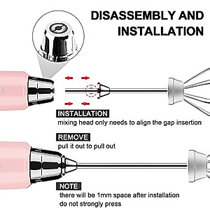 YUSWKO Milk Frother Handheld with 3 Heads, Coffee Whisk Drink Foam Mixer with USB Rechargeable 3 Speeds, Electric Hand Frother for Latte, Cappuccino, Hot Chocolate, Egg - Pink