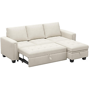 Belffin Secitonal Sleeper Sofa with Pull Out Couch Bed Modular Sectional Sofa with Storage Couch Velvet L Shaped Couch Sleeper Sofa Bed Beige