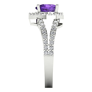 Clara Pucci 1.75ct Heart Cut Solitaire Genuine Natural Purple Amethyst Engagement Promise Anniversary Bridal Ring 18K White Gold 10.5