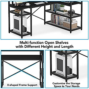 Tribesigns L Shaped Desk with Storage and Monitor Stand, Industrial Home Office Computer Desk with Storage Shelves, 59 Inch Corner Desk with Monitor Shelf(Full Black)