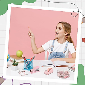 Office Supplies Set Desk Accessory Kit Include Stapler, Staples, Staple Remover, Tape Dispenser, 22 Binder Clips, 30 Paper Clips, 20 Push Pins, 2 Rolls Tape, for Women Christmas Gift (Pink)