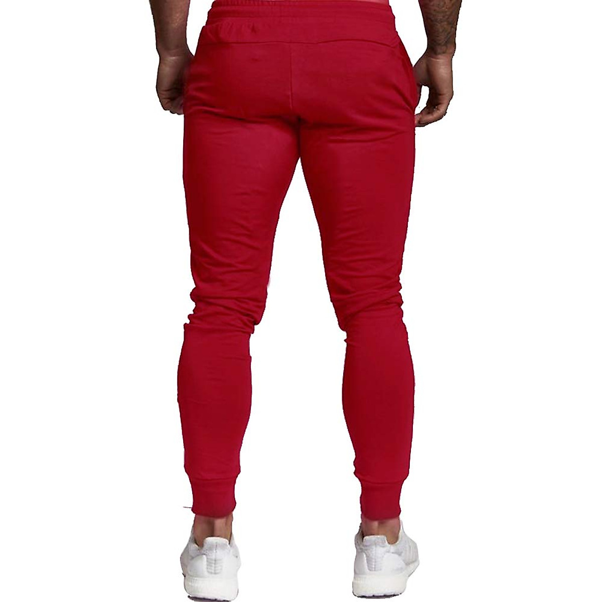 Wangdo Men's Joggers Sweatpants Gym Training Workout Pants Slim Fit with Zipper Pockets(Red-XXL)
