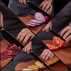 Kitchen Knife Set, Hanmaster 7 Pieces German Steel Knives Set for Kitchen with Acacia Wood Block, Kitchen Scissors, Gift Box Packed.