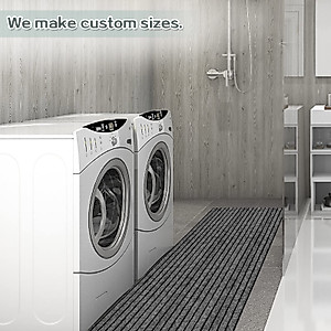 Custom Size Runner Rug 2 ft x 12 ft, ZGR 2-82ft Carpet Runners Hallway Entryway Kitchen Garage Laundry Room Area Rugs with Non-Slip Rubber Backing, Gray with Black Stripe