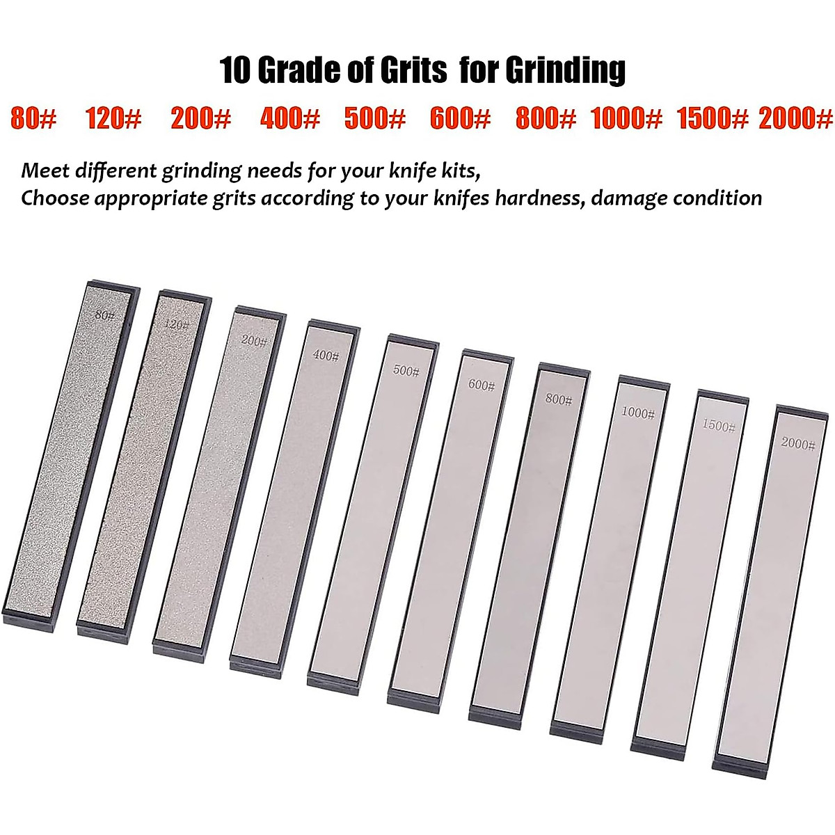 Wuden10Pcs Diamond Knife Sharpening Set, Diamond Whetstones with Non- Base for Sharpener, Knife Sharpener for Kitchen Outdoor,#80#120#200#400#500#600#800#1000#1500#2000 Grit