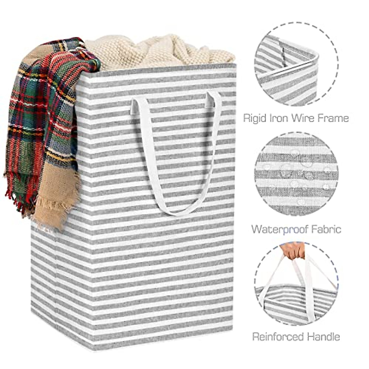 MecTo 72L Collapsible Laundry Hamper Freestanding Laundry Basket with Easy Carry Long Handles, Foldable Clothes Hamper Storage Basket for Bathroom Bedroom Dorm, Grey