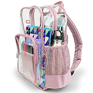 SMARTY Large Heavy Duty Clear Backpack V6 Durable Transparent See Through Bag (Ash Pink)