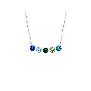 EVE'S ADDICTION Women's Personalized Sterling Silver Five Birthstone Necklace, 16" Chain - Custom CZ Bezel Set Necklace - Gift for Grandma - Gifts for Mom