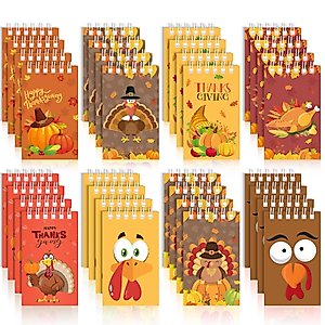 Pasimy 48 Pcs Thanksgiving Notepads Fall Thanksgiving Party Favor Harvest Small Spiral Notebooks Turkey Pumpkin Leaves Memo Pad for Thanksgiving Autumn Birthday Baby Shower Party Supplies(Cartoon)