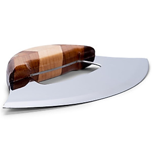 Elanze Designs 270 Wooden Handle Brown 6.5 Inch Wood and Stainless Steel Ulu Knife