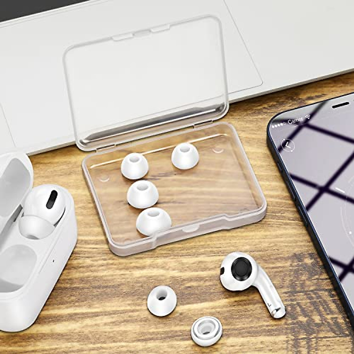 [3 Pairs] Pious AirPods Pro Silicone Replacement Ear Tips for AirPods Pro Accessories with a Portable Storage Box and fit The Charging case (White S/M/L)