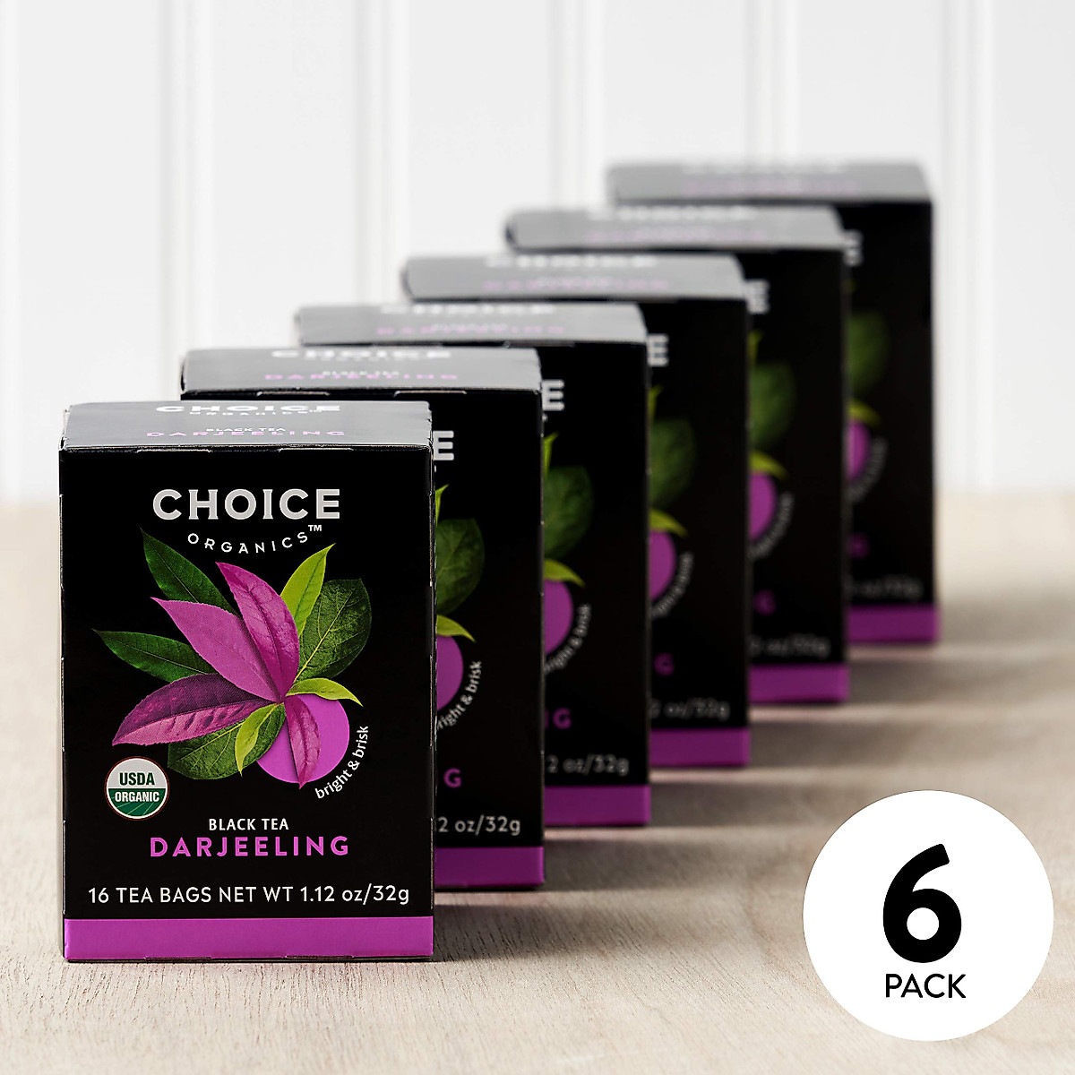 Choice Organics - Organic Darjeeling Tea (6 Pack) - Fair Trade - Compostable - Contains Caffeine - 96 Organic Black Tea Bags