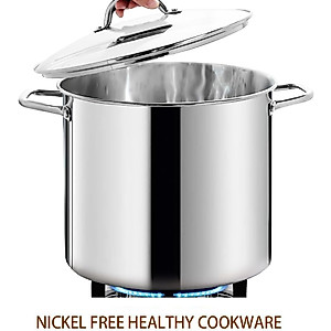HOMICHEF 24 Quart Large Nickel-Free Stainless Steel Stock Pot With Lid - Polished Heavy Duty Induction Soup Pot